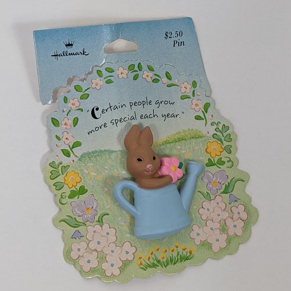 Hallmark | Jewelry | New Vintage Hallmark Bunny In Watering Can Pin ...